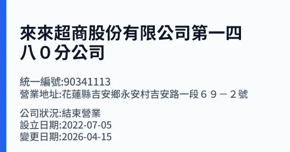 來來超商股份有限公司第一四八０分公司的照片-統編 90341113(花蓮縣) 公司登記資料與營業項目詳細圖表