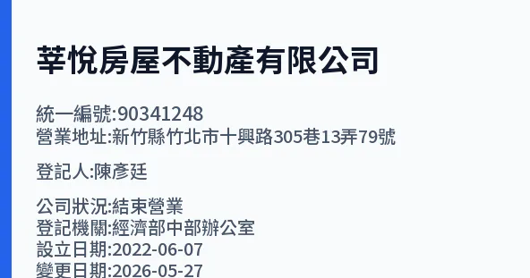 莘悅房屋不動產有限公司的照片-統編 90341248(新竹縣) 公司登記資料與營業項目詳細圖表