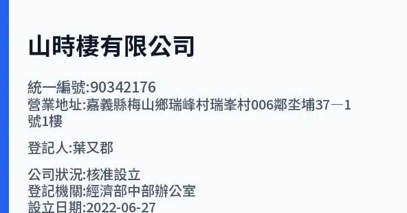 山時棲有限公司的照片-統編 90342176(嘉義縣) 公司登記資料與營業項目詳細圖表