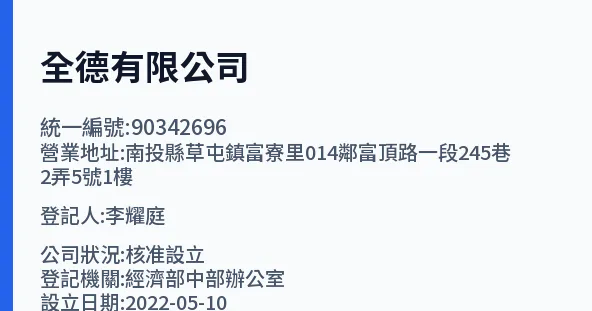全德有限公司的照片-統編 90342696(南投縣) 公司登記資料與營業項目詳細圖表