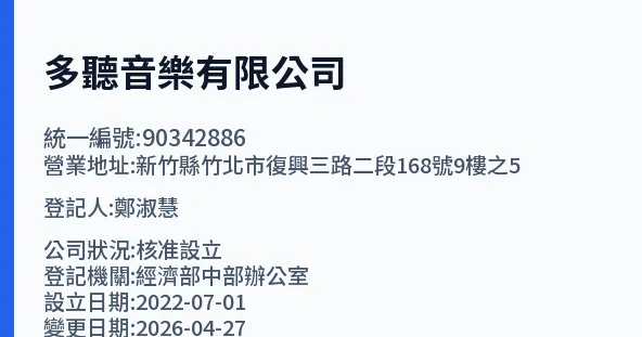 多聽音樂有限公司的照片-統編 90342886(新竹縣) 公司登記資料與營業項目詳細圖表