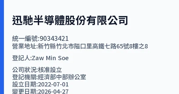 迅馳半導體股份有限公司的照片-統編 90343421(新竹縣) 公司登記資料與營業項目詳細圖表