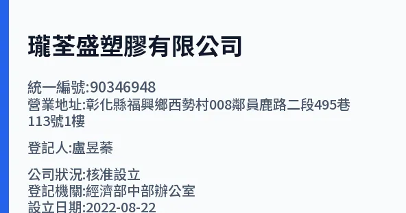 瓏荃盛塑膠有限公司的照片-統編 90346948(彰化縣) 公司登記資料與營業項目詳細圖表