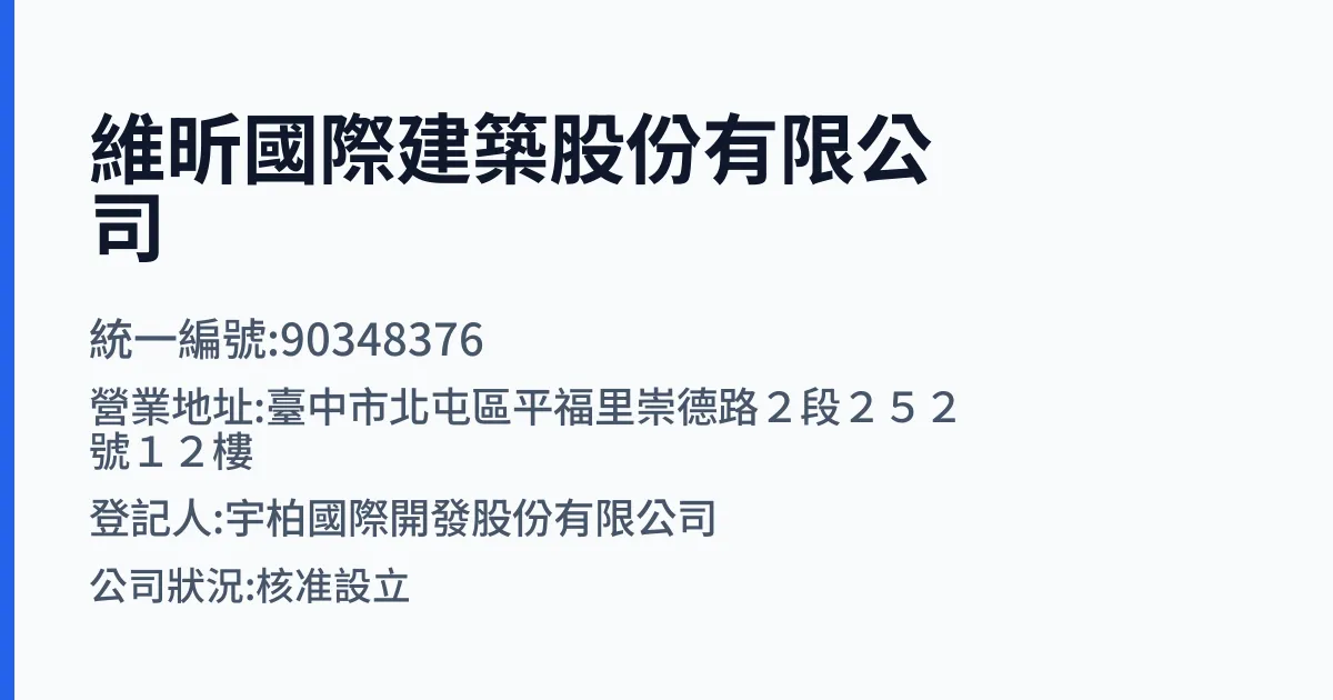 維昕國際建築股份有限公司 - 統編 90348376（臺中市） 公司登記資料與營業項目詳細圖表