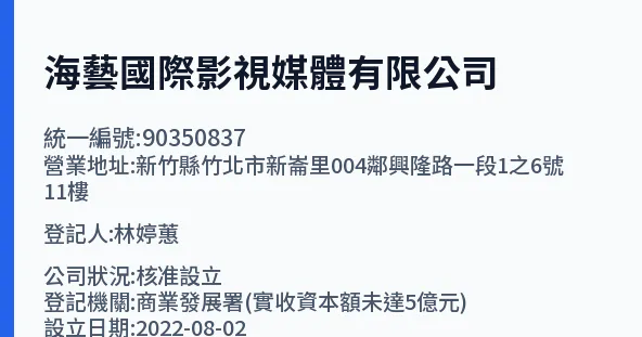 海藝國際影視媒體有限公司的照片-統編 90350837(新竹縣) 公司登記資料與營業項目詳細圖表