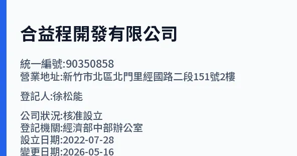 合益程開發有限公司的照片-統編 90350858(新竹市) 公司登記資料與營業項目詳細圖表