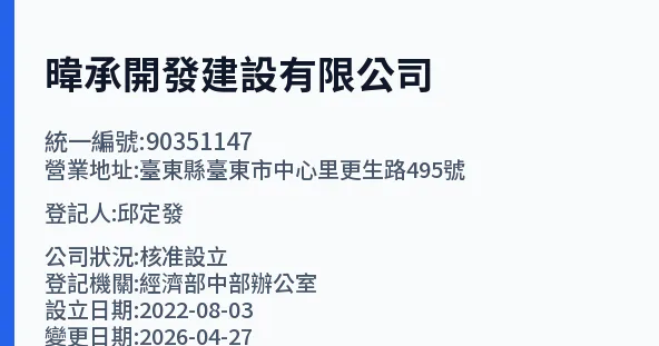 暐承開發建設有限公司的照片-統編 90351147(臺東縣) 公司登記資料與營業項目詳細圖表