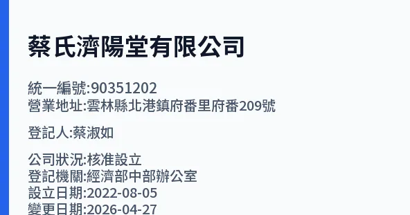 蔡氏濟陽堂有限公司的照片-統編 90351202(雲林縣) 公司登記資料與營業項目詳細圖表