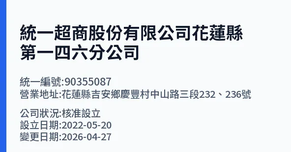 統一超商股份有限公司花蓮縣第一四六分公司的照片-統編 90355087(花蓮縣) 公司登記資料與營業項目詳細圖表