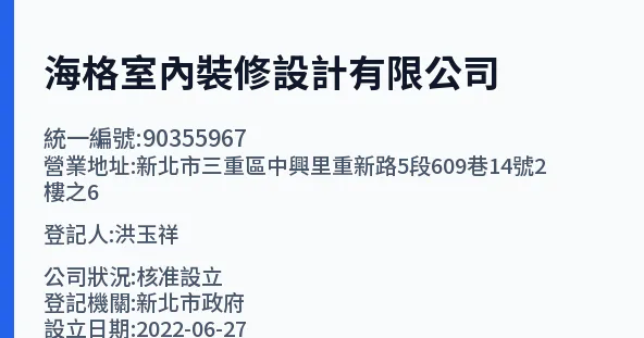 海格室內裝修設計有限公司的照片-統編 90355967(新北市) 公司登記資料與營業項目詳細圖表
