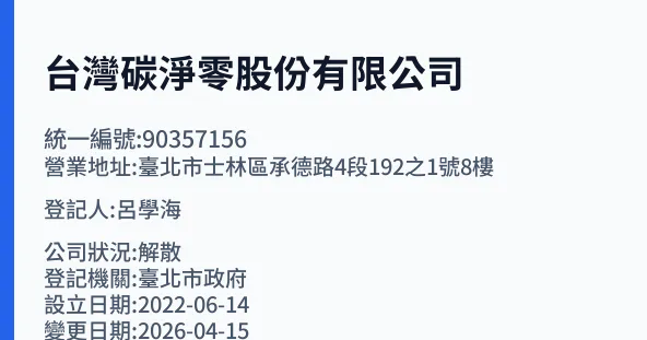 台灣碳淨零股份有限公司的照片-統編 90357156(臺北市) 公司登記資料與營業項目詳細圖表