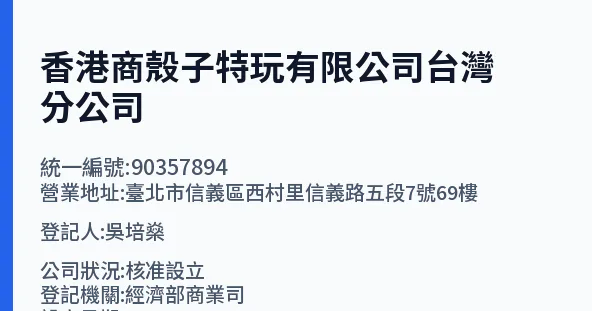 香港商殼子特玩有限公司台灣分公司的照片-統編 90357894(臺北市) 公司登記資料與營業項目詳細圖表