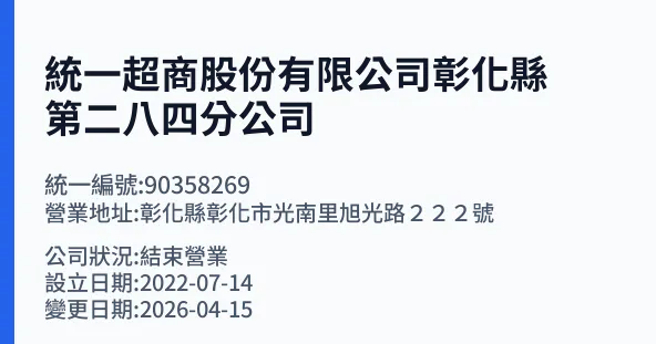 統一超商股份有限公司彰化縣第二八四分公司的照片-統編 90358269(彰化縣) 公司登記資料與營業項目詳細圖表