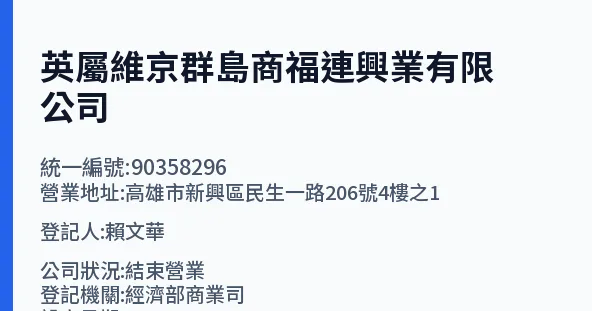 英屬維京群島商福連興業有限公司的照片-統編 90358296(高雄市) 公司登記資料與營業項目詳細圖表