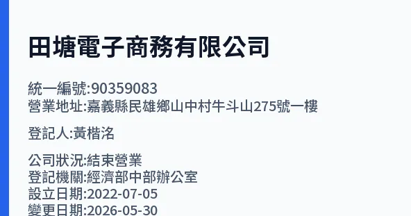 田塘電子商務有限公司的照片-統編 90359083(嘉義縣) 公司登記資料與營業項目詳細圖表