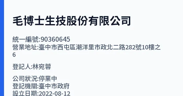 毛博士生技股份有限公司的照片-統編 90360645(臺中市) 公司登記資料與營業項目詳細圖表