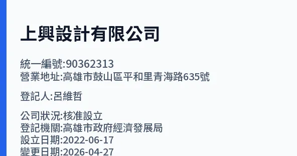 上興設計有限公司的照片-統編 90362313(高雄市) 公司登記資料與營業項目詳細圖表