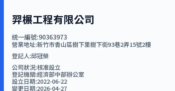 羿榐工程有限公司的照片-統編 90363973(新竹市) 公司登記資料與營業項目詳細圖表