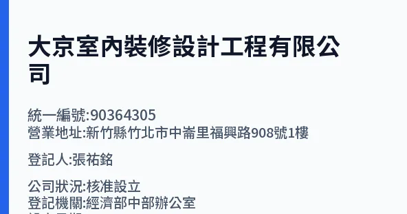 大京室內裝修設計工程有限公司的照片-統編 90364305(新竹縣) 公司登記資料與營業項目詳細圖表