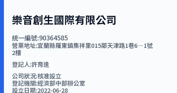 樂音創生國際有限公司的照片-統編 90364585(宜蘭縣) 公司登記資料與營業項目詳細圖表