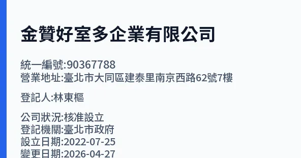 金贊好室多企業有限公司的照片-統編 90367788(臺北市) 公司登記資料與營業項目詳細圖表