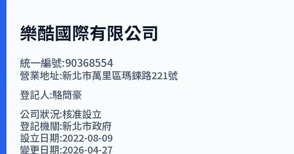 樂酷國際有限公司的照片-統編 90368554(新北市) 公司登記資料與營業項目詳細圖表