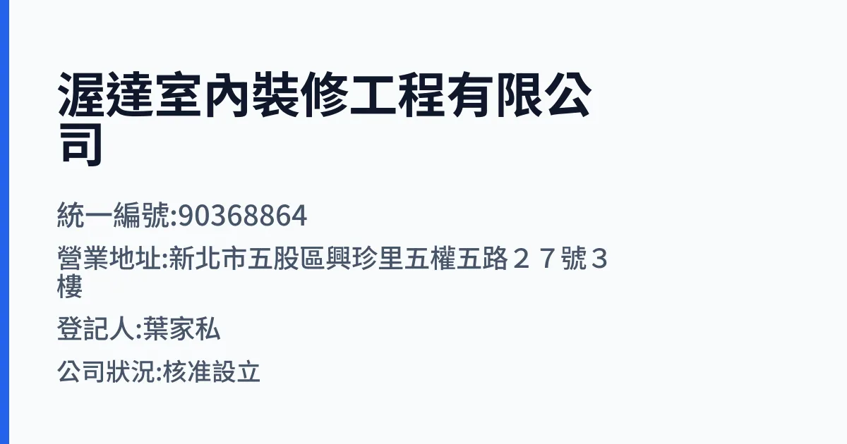 渥達室內裝修工程有限公司 - 統編 90368864（新北市） 公司登記資料與營業項目詳細圖表