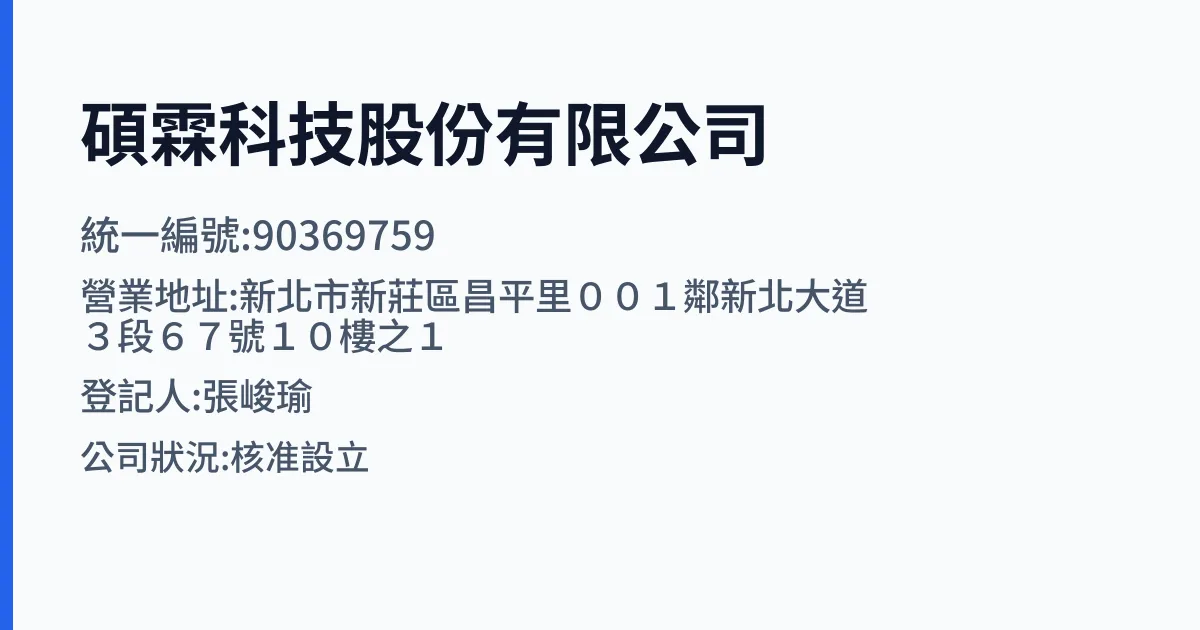 碩霖科技股份有限公司 - 統編 90369759(新北市) 公司登記資料與營業項目詳細圖表