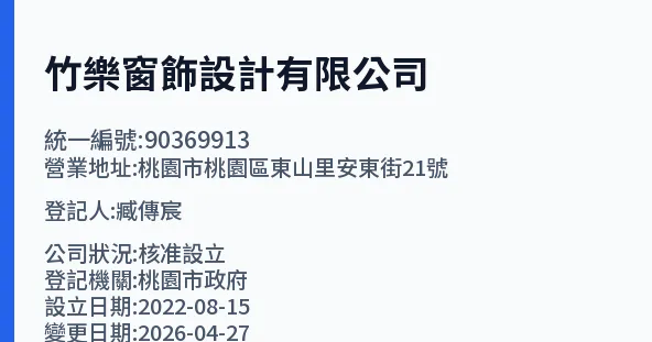 竹樂窗飾設計有限公司的照片-統編 90369913(桃園市) 公司登記資料與營業項目詳細圖表