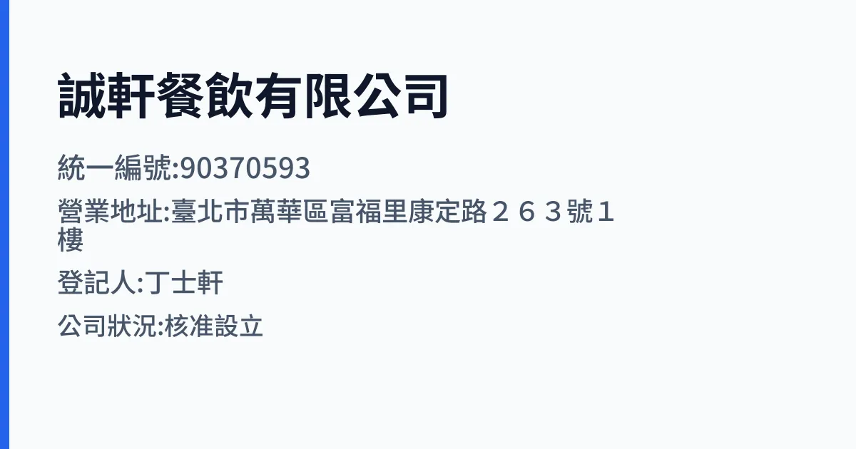 誠軒餐飲有限公司 - 統編 90370593(臺北市) 公司登記資料與營業項目詳細圖表