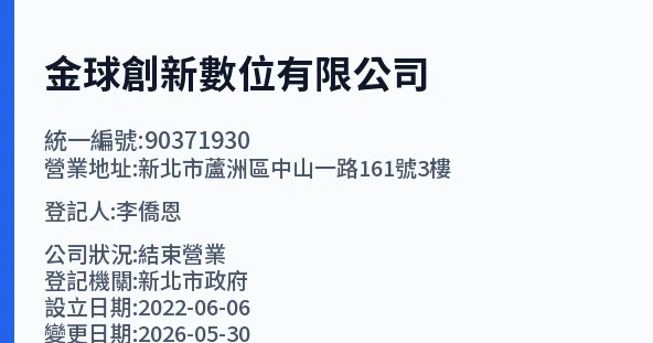 金球創新數位有限公司的照片-統編 90371930(新北市) 公司登記資料與營業項目詳細圖表