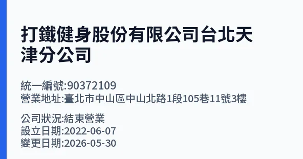 打鐵健身股份有限公司台北天津分公司的照片-統編 90372109(臺北市) 公司登記資料與營業項目詳細圖表