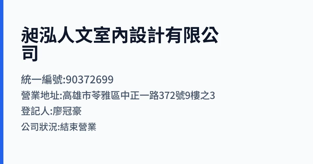 昶泓人文室內設計有限公司 - 統編 90372699（高雄市） 公司登記資料與營業項目詳細圖表