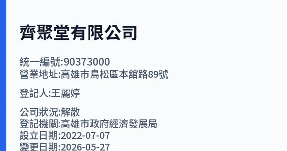 齊聚堂有限公司的照片-統編 90373000(高雄市) 公司登記資料與營業項目詳細圖表