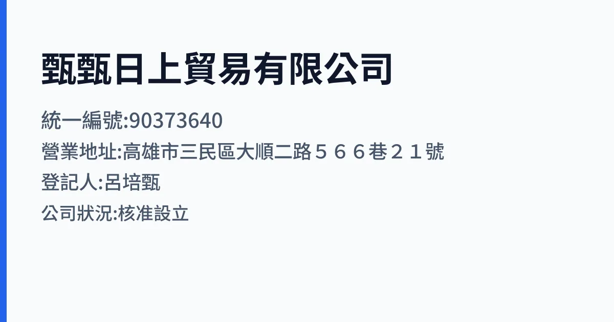 甄甄日上貿易有限公司 - 統編 90373640(高雄市) 公司登記資料與營業項目詳細圖表