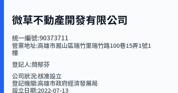 微草不動產開發有限公司的照片-統編 90373711(高雄市) 公司登記資料與營業項目詳細圖表
