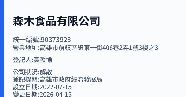 森木食品有限公司的照片-統編 90373923(高雄市) 公司登記資料與營業項目詳細圖表