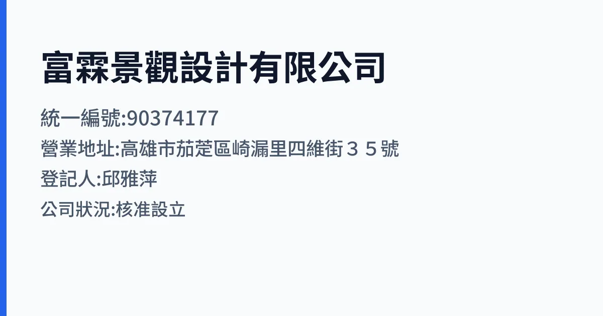 富霖景觀設計有限公司 - 統編 90374177(高雄市) 公司登記資料與營業項目詳細圖表