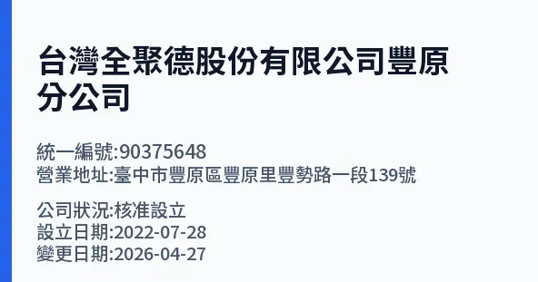 台灣全聚德股份有限公司豐原分公司的照片-統編 90375648(臺中市) 公司登記資料與營業項目詳細圖表