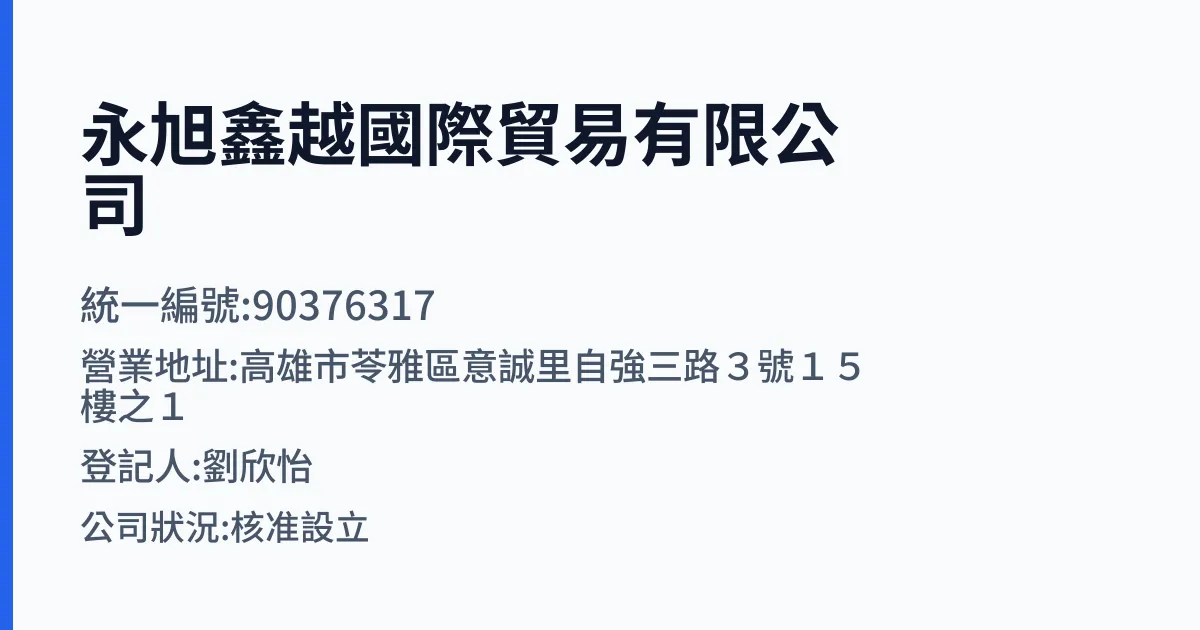 永旭鑫越國際貿易有限公司 - 統編 90376317(高雄市) 公司登記資料與營業項目詳細圖表