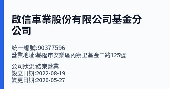 啟信車業股份有限公司基金分公司的照片-統編 90377596(基隆市) 公司登記資料與營業項目詳細圖表