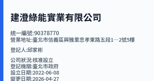 建澄綠能實業有限公司的照片-統編 90378770(臺北市) 公司登記資料與營業項目詳細圖表
