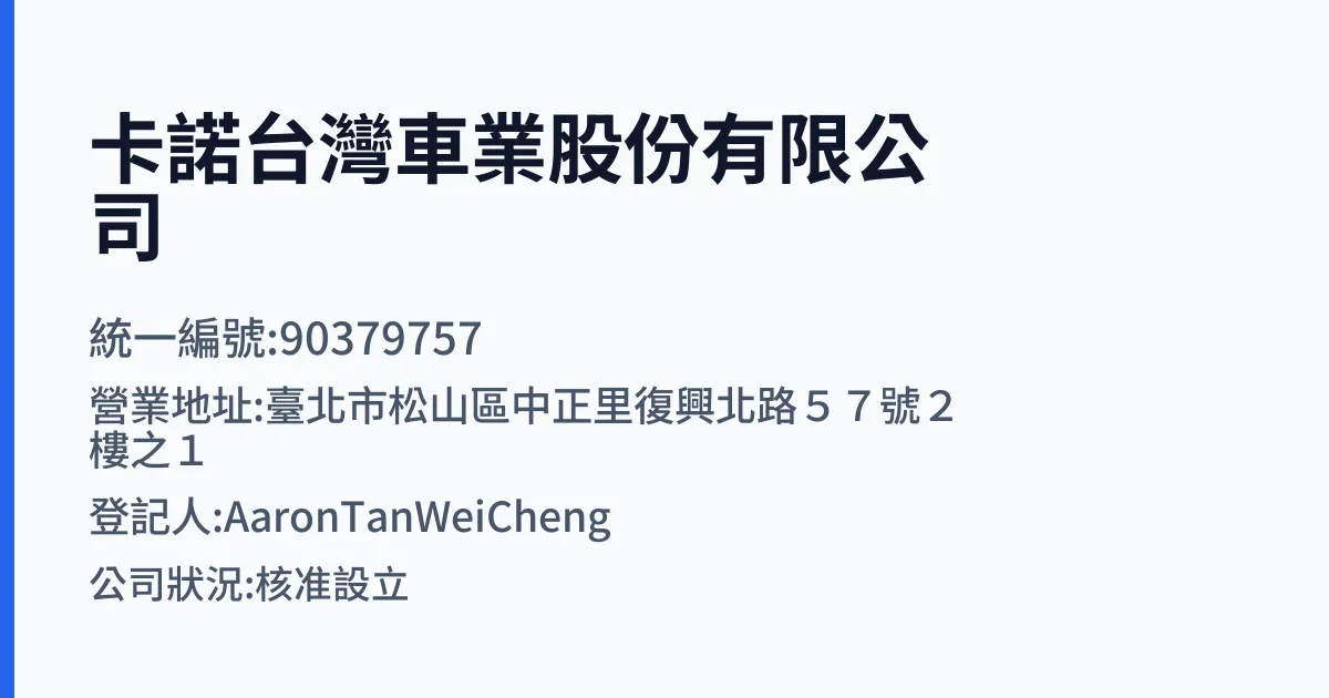 卡諾台灣車業股份有限公司 - 統編 90379757(臺北市) 公司登記資料與營業項目詳細圖表