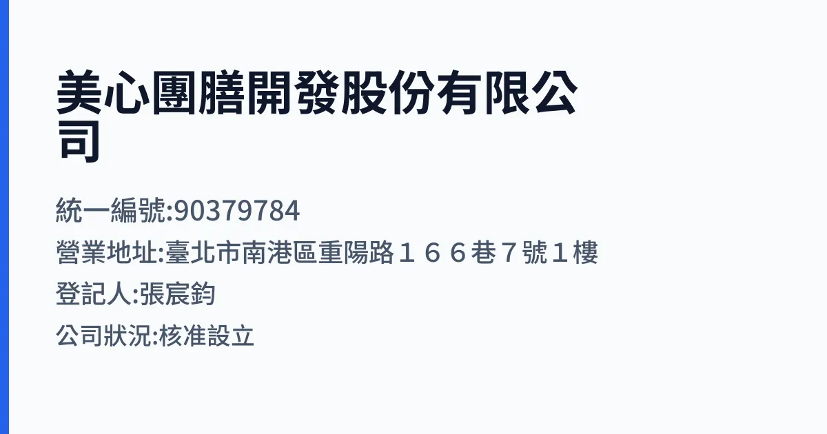 美心團膳開發股份有限公司 - 統編 90379784(臺北市) 公司登記資料與營業項目詳細圖表
