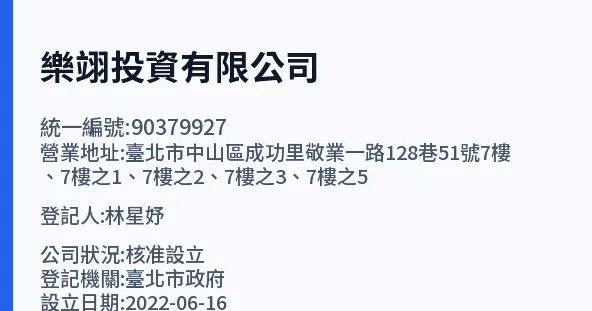 樂翊投資有限公司的照片-統編 90379927(臺北市) 公司登記資料與營業項目詳細圖表