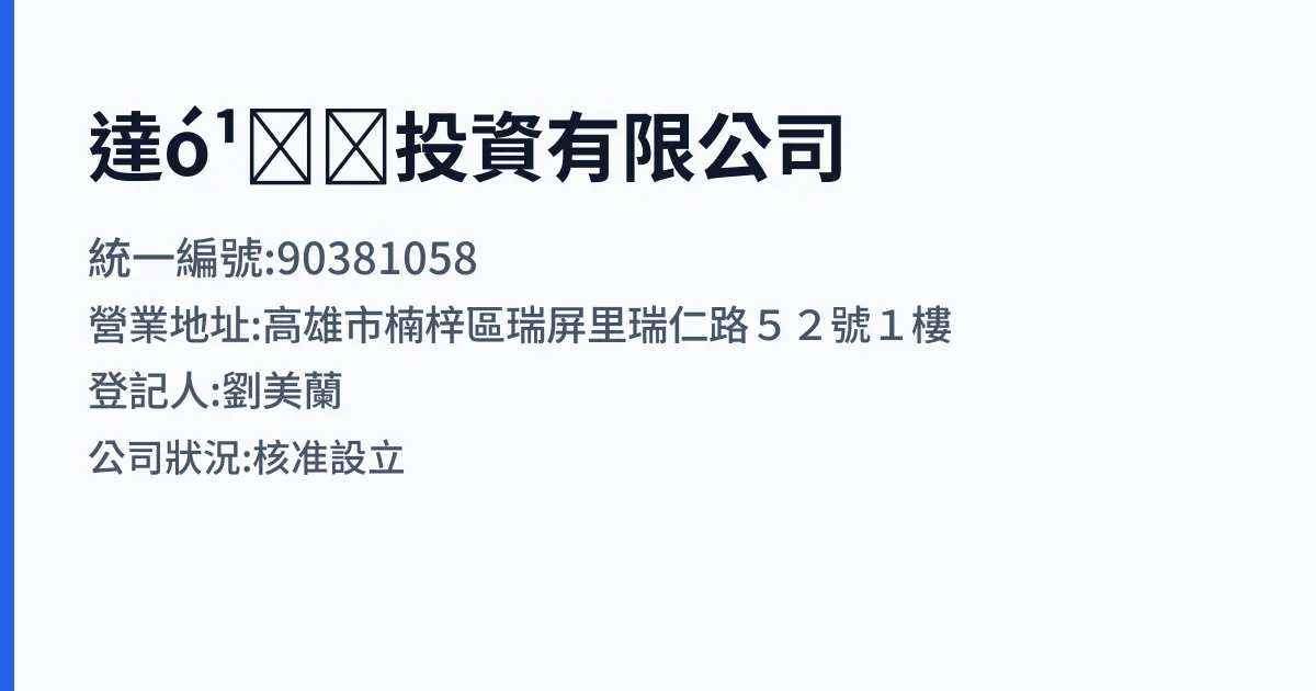 達投資有限公司 - 統編 90381058(高雄市) 公司登記資料與營業項目詳細圖表