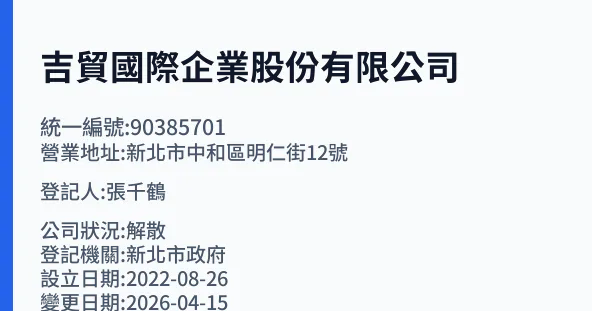 吉貿國際企業股份有限公司的照片-統編 90385701(新北市) 公司登記資料與營業項目詳細圖表