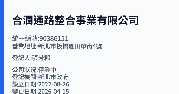 合潤通路整合事業有限公司的照片-統編 90386151(新北市) 公司登記資料與營業項目詳細圖表