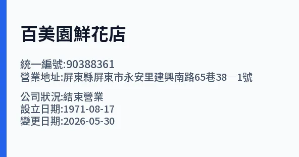 百美園鮮花店的照片-統編 90388361(屏東縣) 公司登記資料與營業項目詳細圖表
