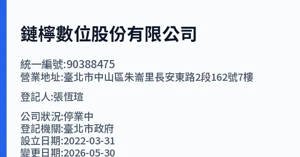 鏈檸數位股份有限公司的照片-統編 90388475(臺北市) 公司登記資料與營業項目詳細圖表